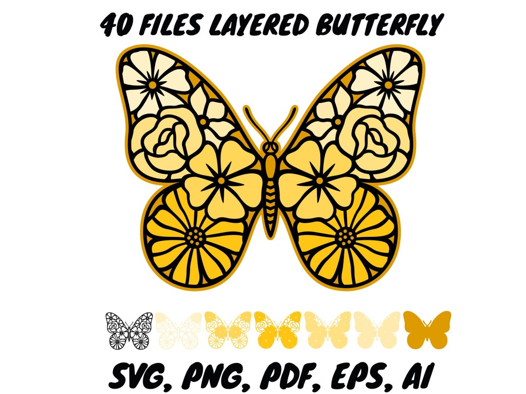 Yellow Layered Butterfly SVG, Butterfly Clipart for Cricut ,butterfly ...