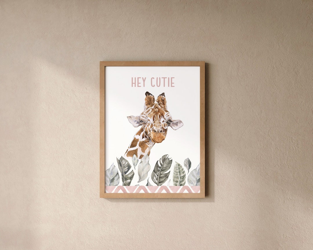 Winking Giraffe Printable Wall Art, Pink Safari Nursery Decor, Boho ...
