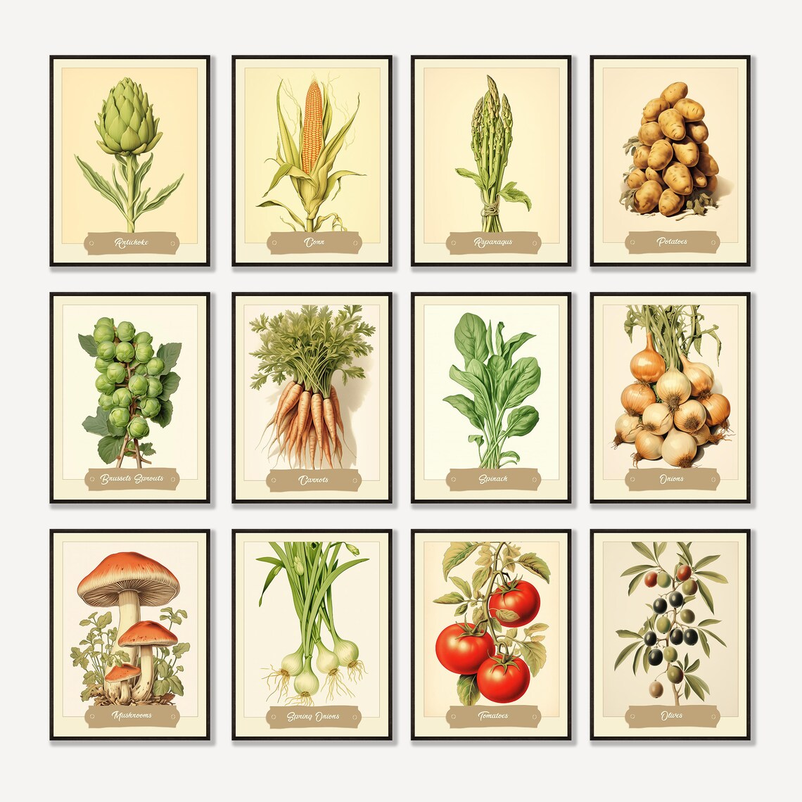 SET OF 12 Retro Vegetable Art Posters - Gallery Wall Set of 12 ...