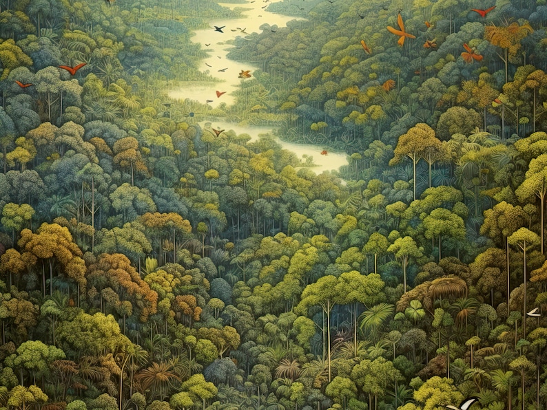 Tropical Rainforest Landscape Illustration - A2/A3/A4/A5/A6 DIGITAL ...