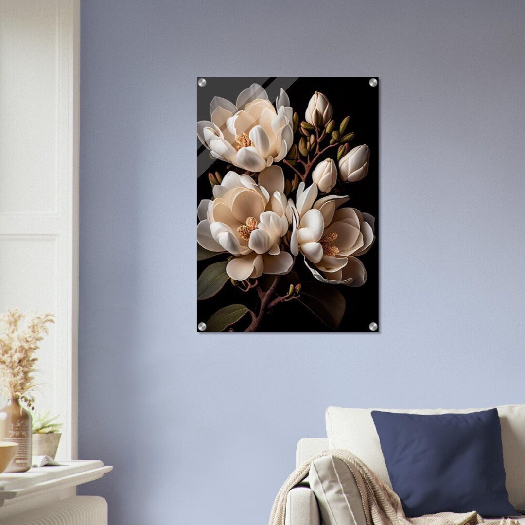 ACRYLIC PRINT White Magnolias in Bloom Flower Art Print Acrylic Wall ...