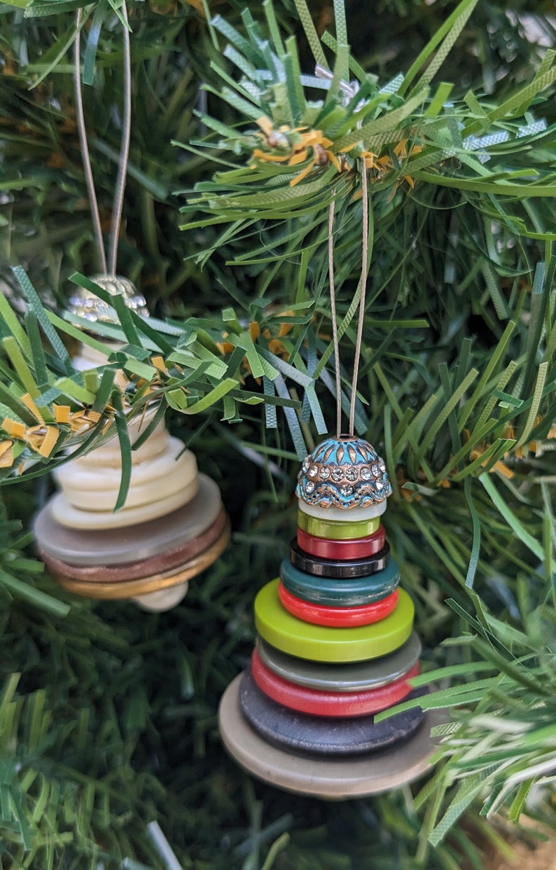 Set of 6 Vintage Button Tree Ornaments - Etsy