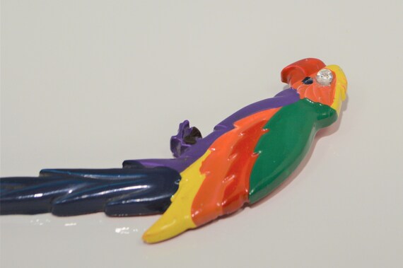 Large Vintage Colorful Parrot Pin - Gem