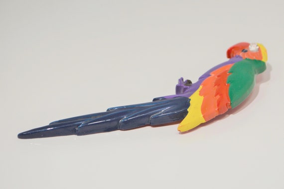 Large Vintage Colorful Parrot Pin - Gem