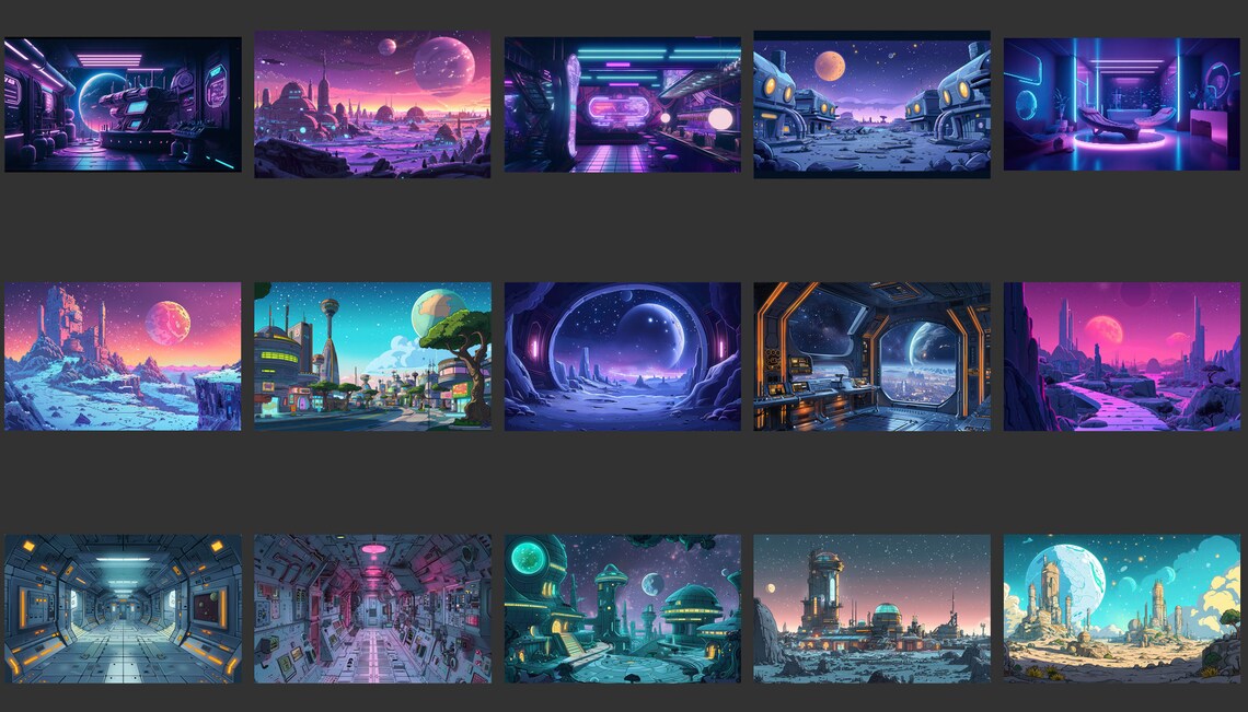 Sci-fi Cyberpunk Alien Worlds HQ Cartoon Backdrops Series 4 - 150+ | 2D ...