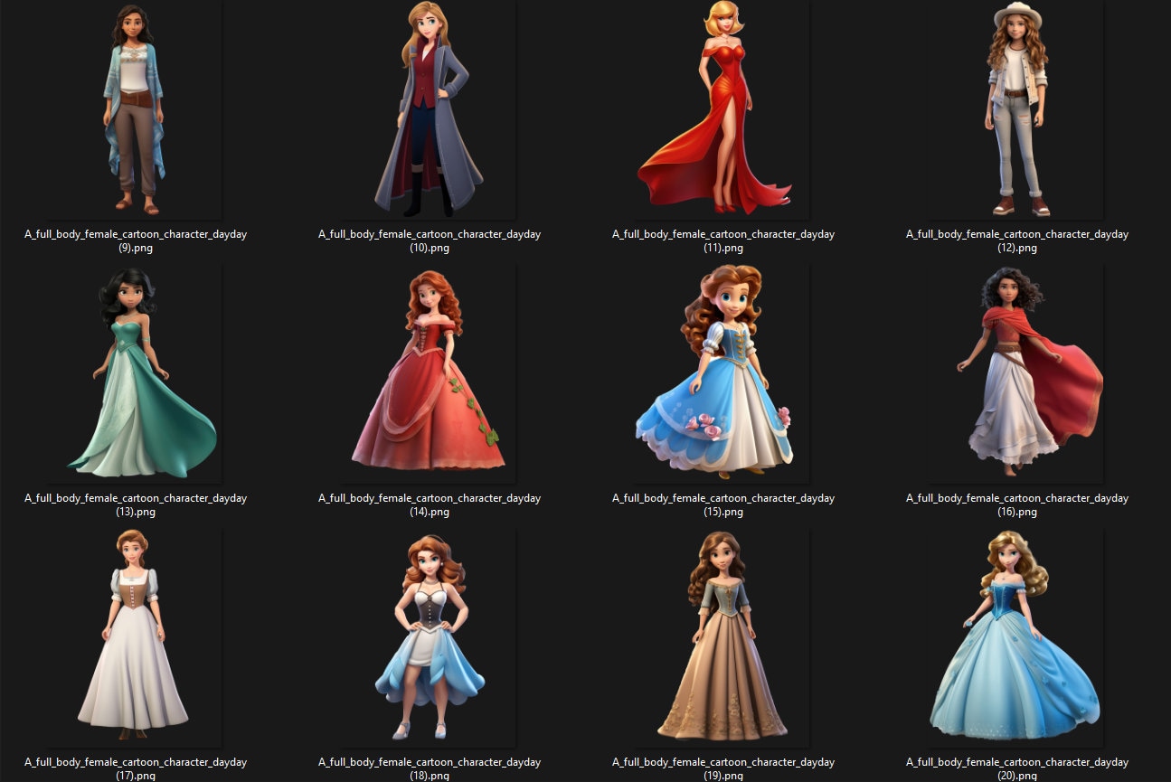 50 Female Cartoon Characters PNG Pack - Digital Download, Instant ...