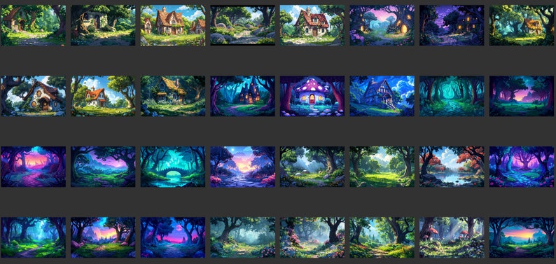 250+ Enchanted Forest Cartoon Scenes, 5K High-res Backgrounds, Instant ...