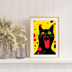 Psychedelic Cat Poster, Colorful Cat Wall Art, Crazy Cat Illustration ...