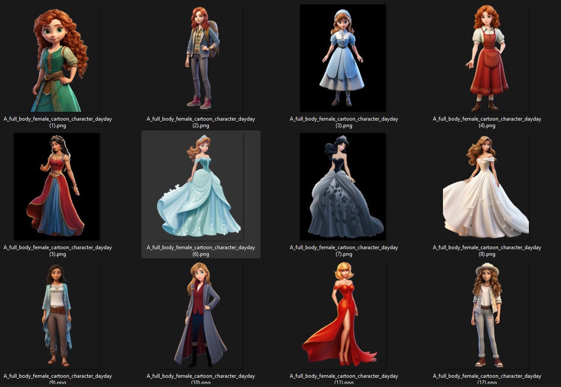 50 Female Cartoon Characters PNG Pack - Digital Download, Instant ...