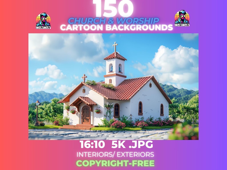 150 Church & Worship Cartoon Backgrounds | 5K Digital Backdrops for ...