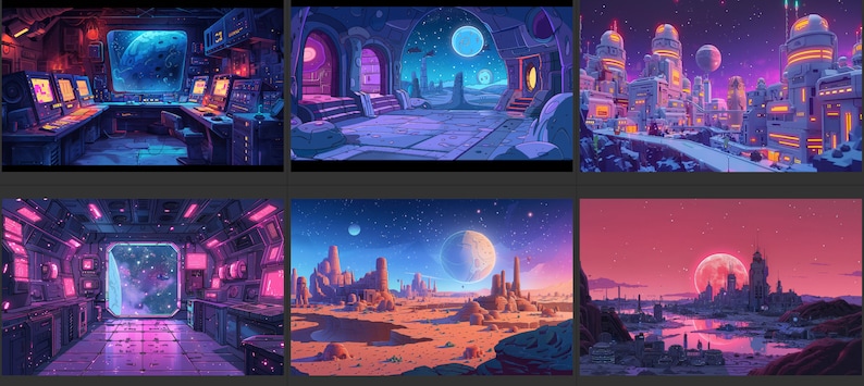 Sci-fi Cyberpunk Alien Worlds HQ Cartoon Backdrops Series 4 150 2D ...