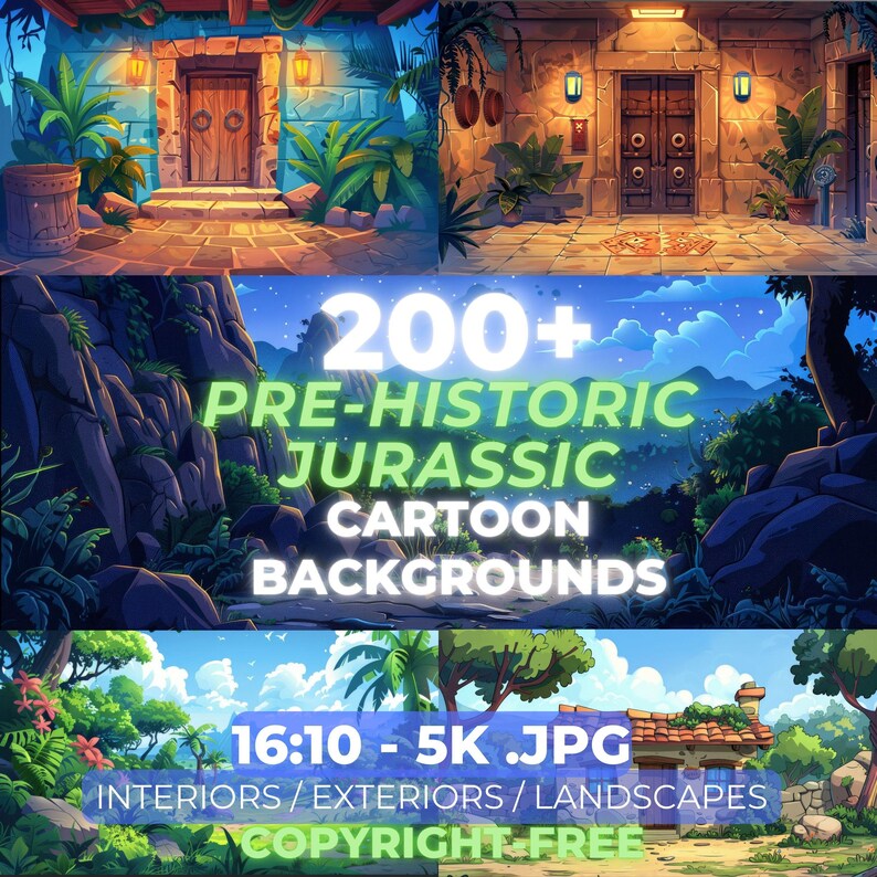 200+ Jurassic Era Cartoon Backgrounds Bundle, Dinosaur Prehistoric ...