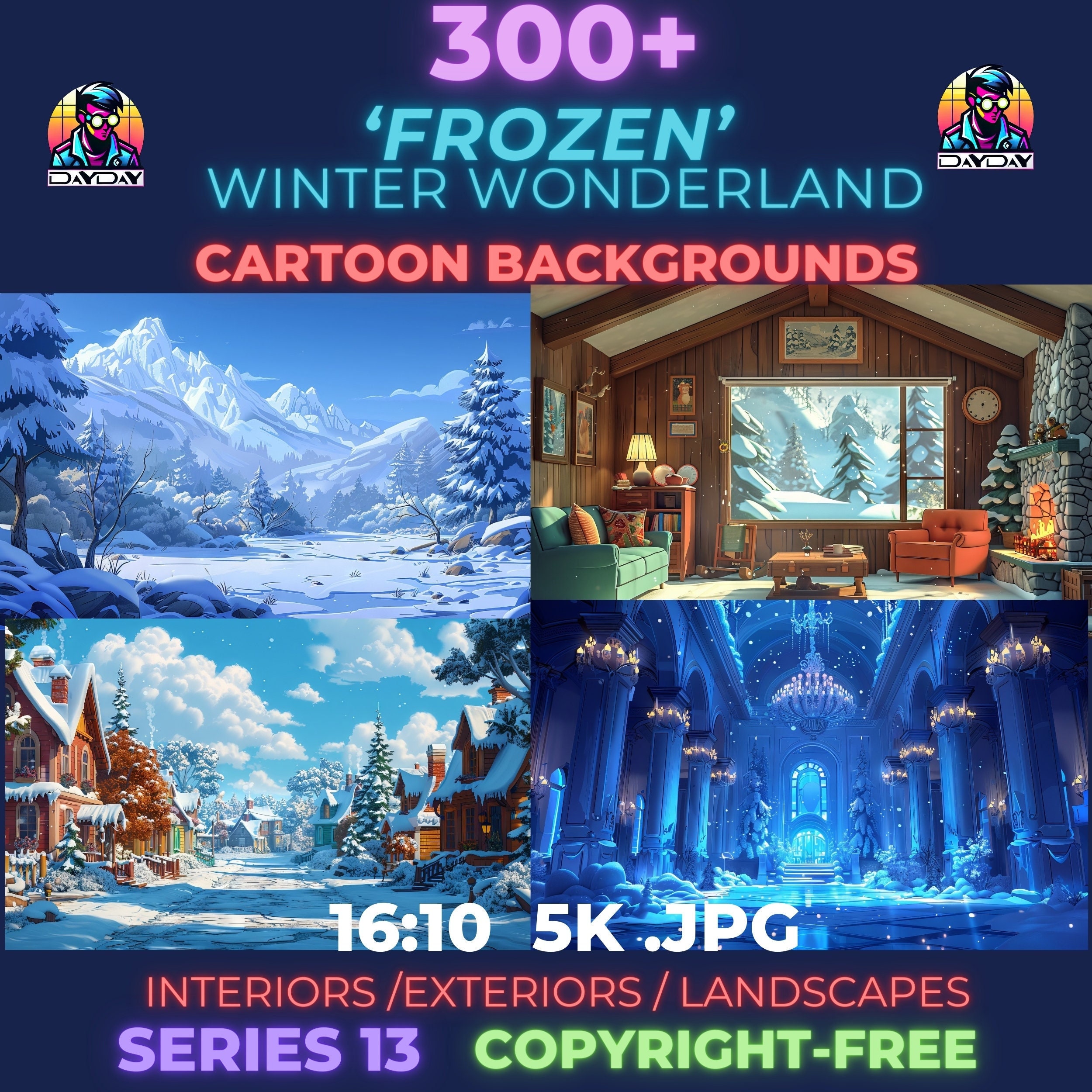 Frozen Winter Wonderland Cartoon Backgrounds Pack of 300 | High ...