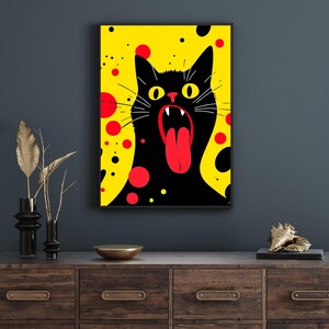 Psychedelic Cat Poster, Colorful Cat Wall Art, Crazy Cat Illustration ...