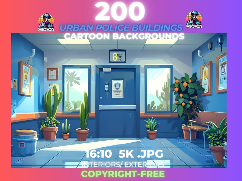 200 Urban Police Cartoon Backgrounds | 5K Digital Backdrops for ...