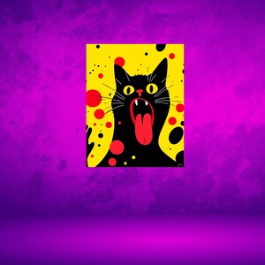 Psychedelic Cat Poster, Colorful Cat Wall Art, Crazy Cat Illustration ...