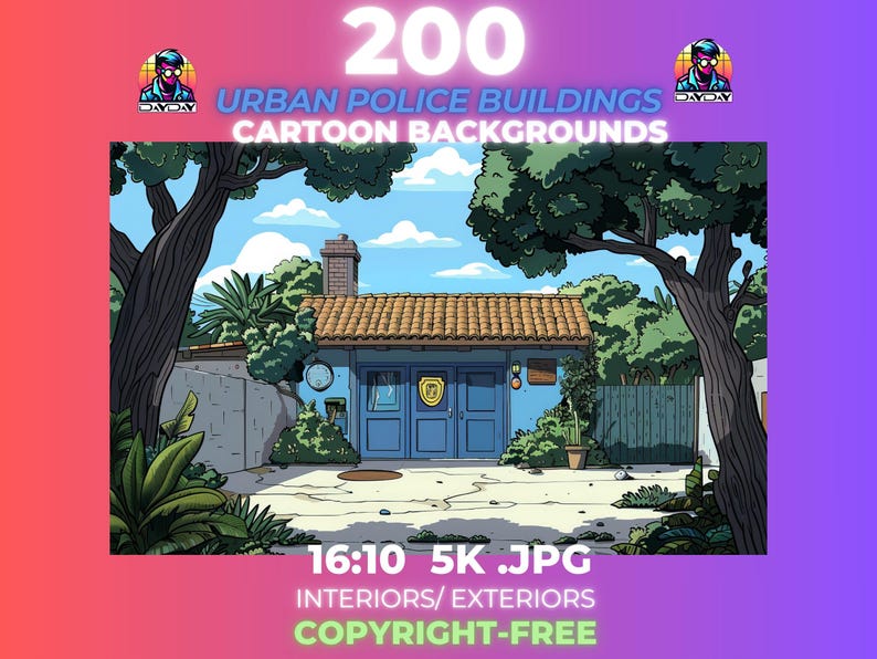 200 Urban Police Cartoon Backgrounds | 5K Digital Backdrops for ...