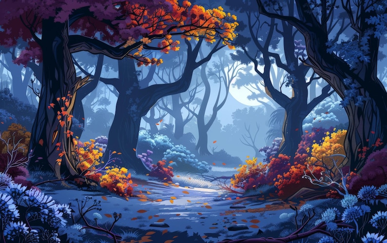 Dark Forest, Enchanted Forest Cartoon Scenes, Forest Background ...