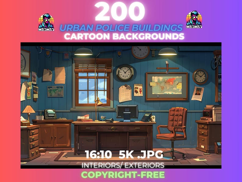 200 Urban Police Cartoon Backgrounds | 5K Digital Backdrops for ...