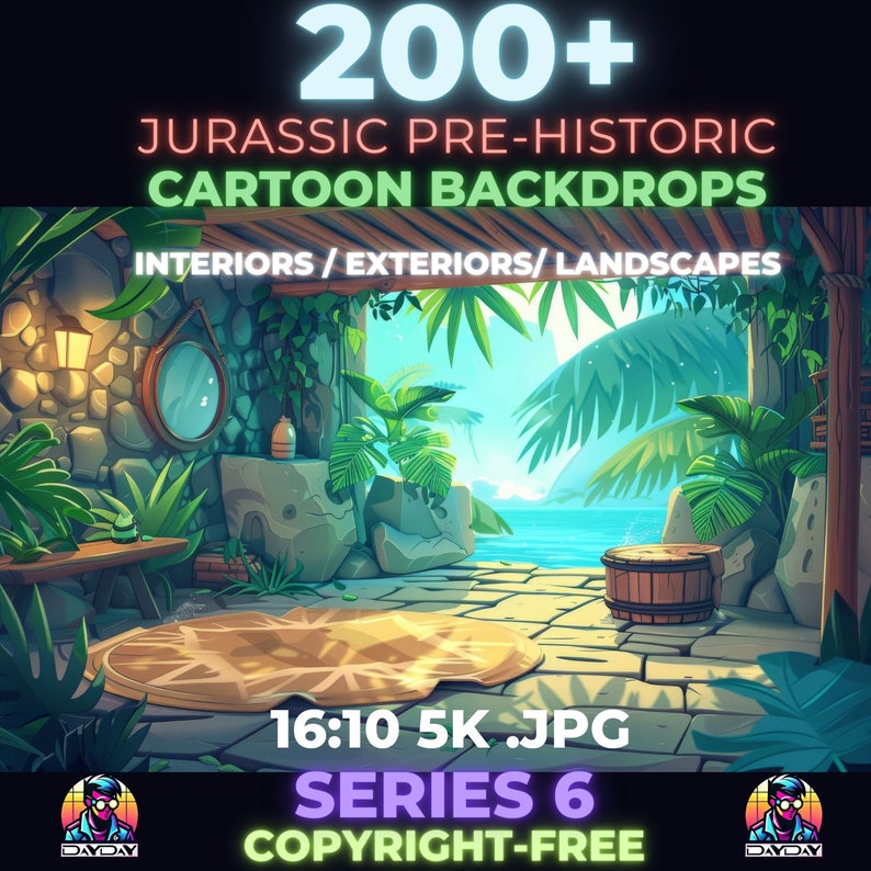 200+ Jurassic Era Cartoon Backdrops Series 10 Dinosaur Pre-historic ...