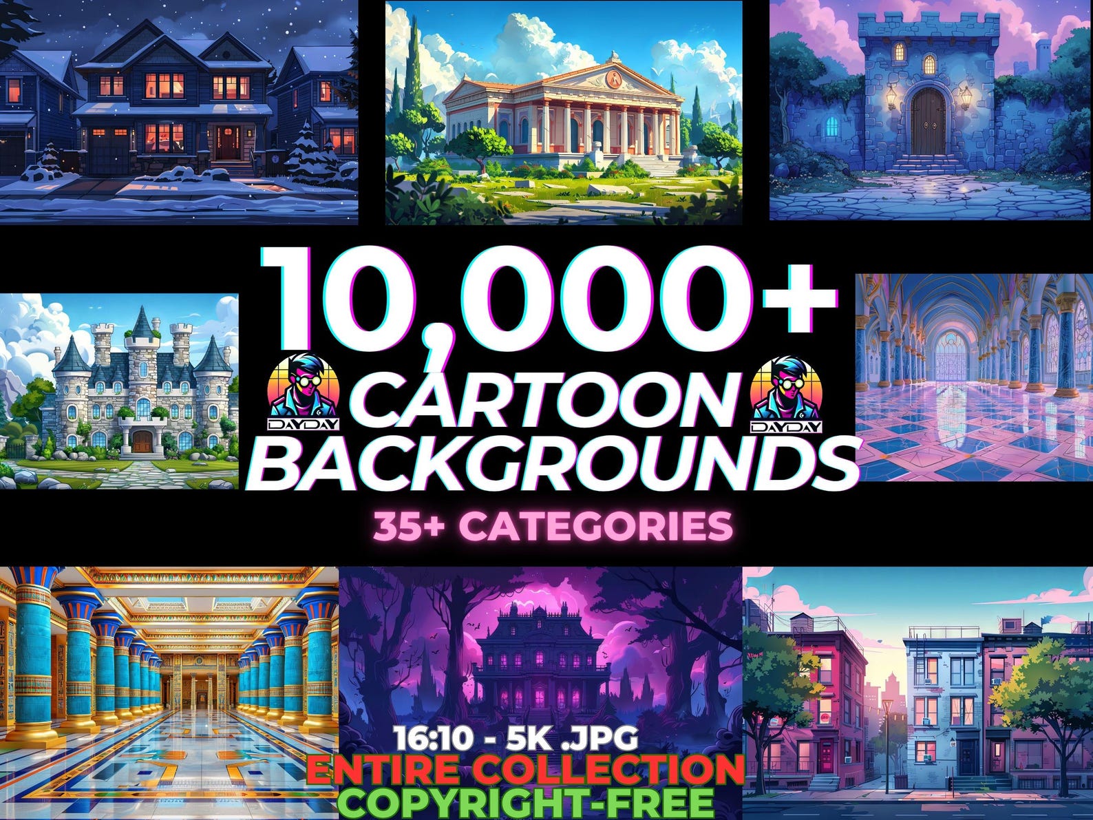 10,000+ Cartoon Backgrounds 5K Digital Backdrops | Interiors, Exteriors ...