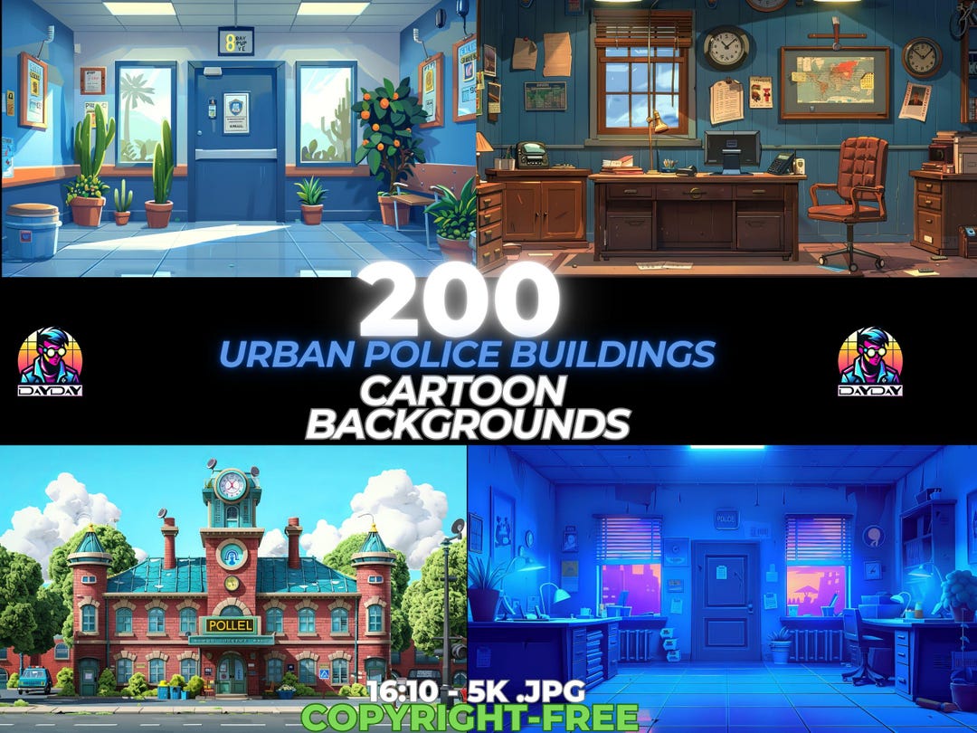 200 Urban Police Cartoon Backgrounds | 5K Digital Backdrops for ...