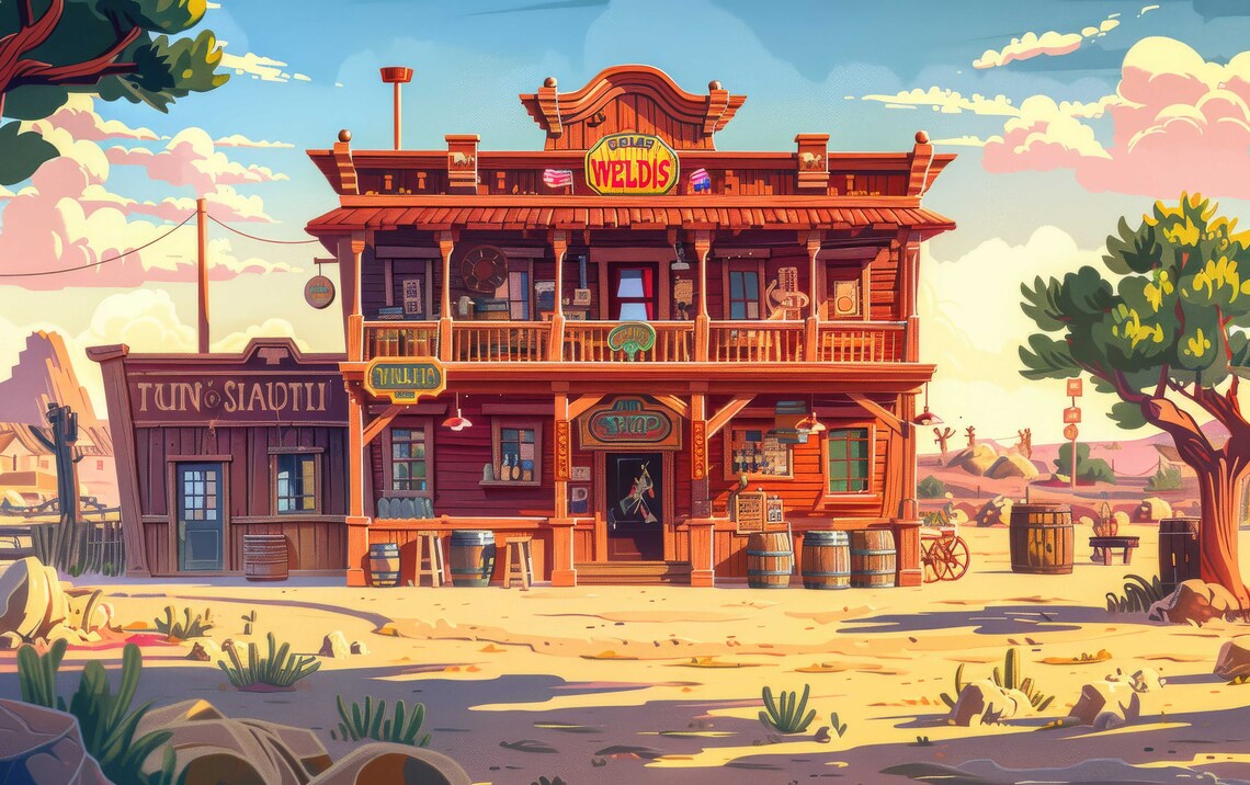 Wild West Cartoon Backgrounds Series 7 | 200+ 2D Saloon Western ...