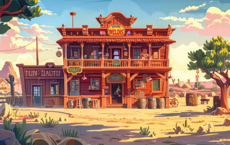 Wild West Cartoon Backgrounds Series 7 | 200+ 2D Saloon Western ...