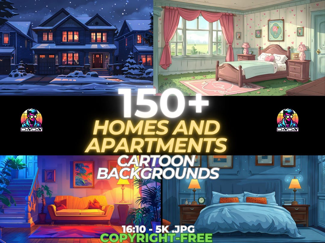 Modern Apartments & Homes Cartoon Backdrop Pack – 150+ 5K Digital ...