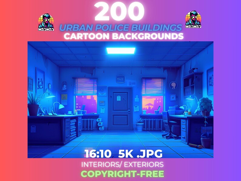 200 Urban Police Cartoon Backgrounds | 5K Digital Backdrops for ...