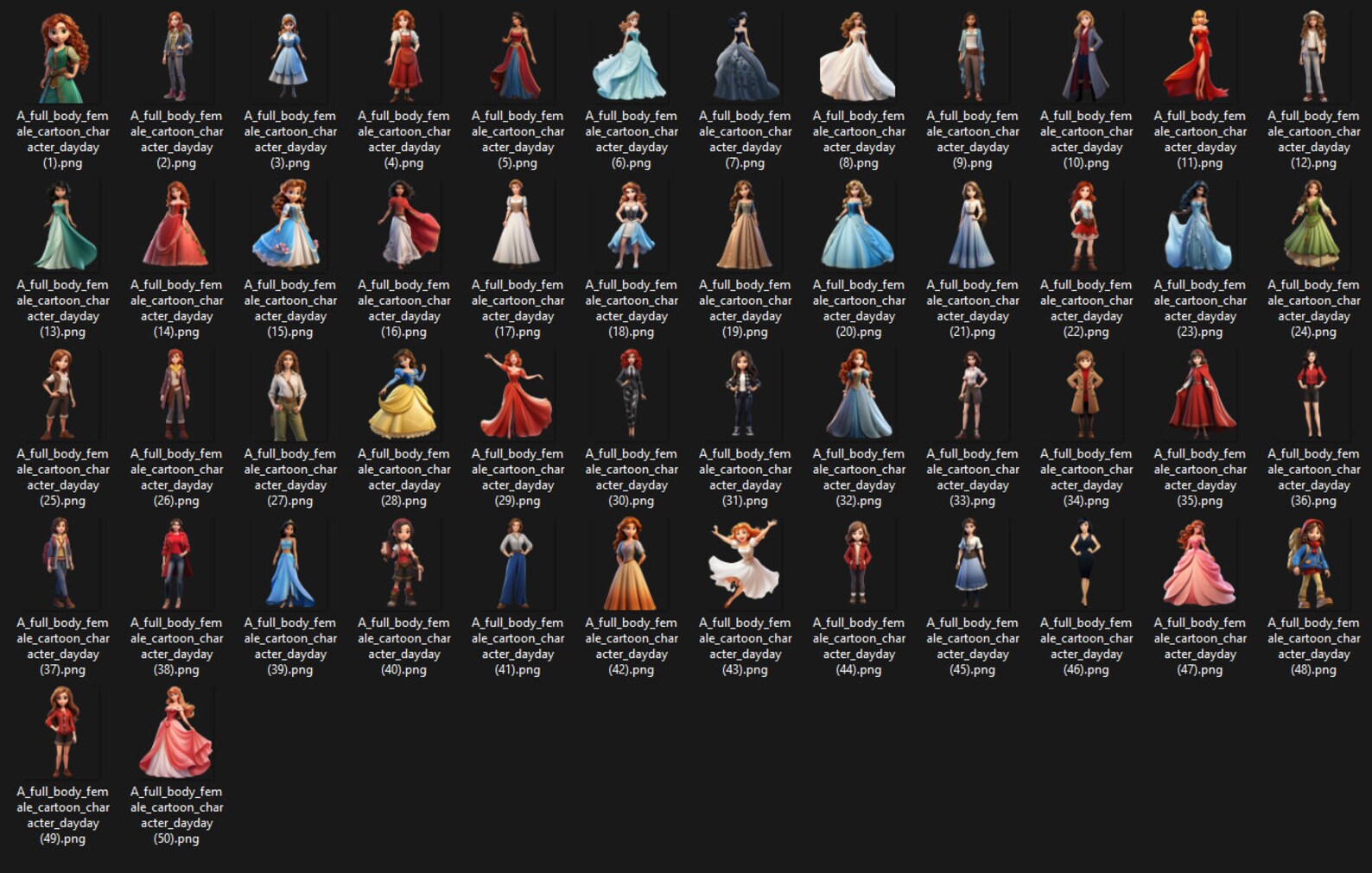 50 Female Cartoon Characters PNG Pack - Digital Download, Instant ...