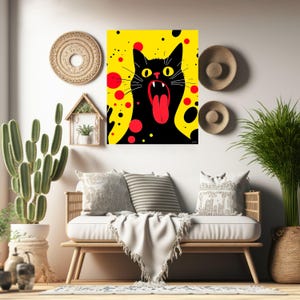 Psychedelic Cat Poster, Colorful Cat Wall Art, Crazy Cat Illustration ...