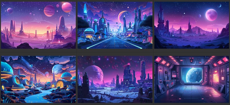 Sci-fi Cyberpunk Alien Worlds HQ Cartoon Backdrops Series 4 150 2D ...