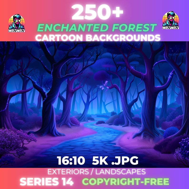 Enchanted Forest Cartoon Backgrounds Bundle 250 High-resolution 5K ...