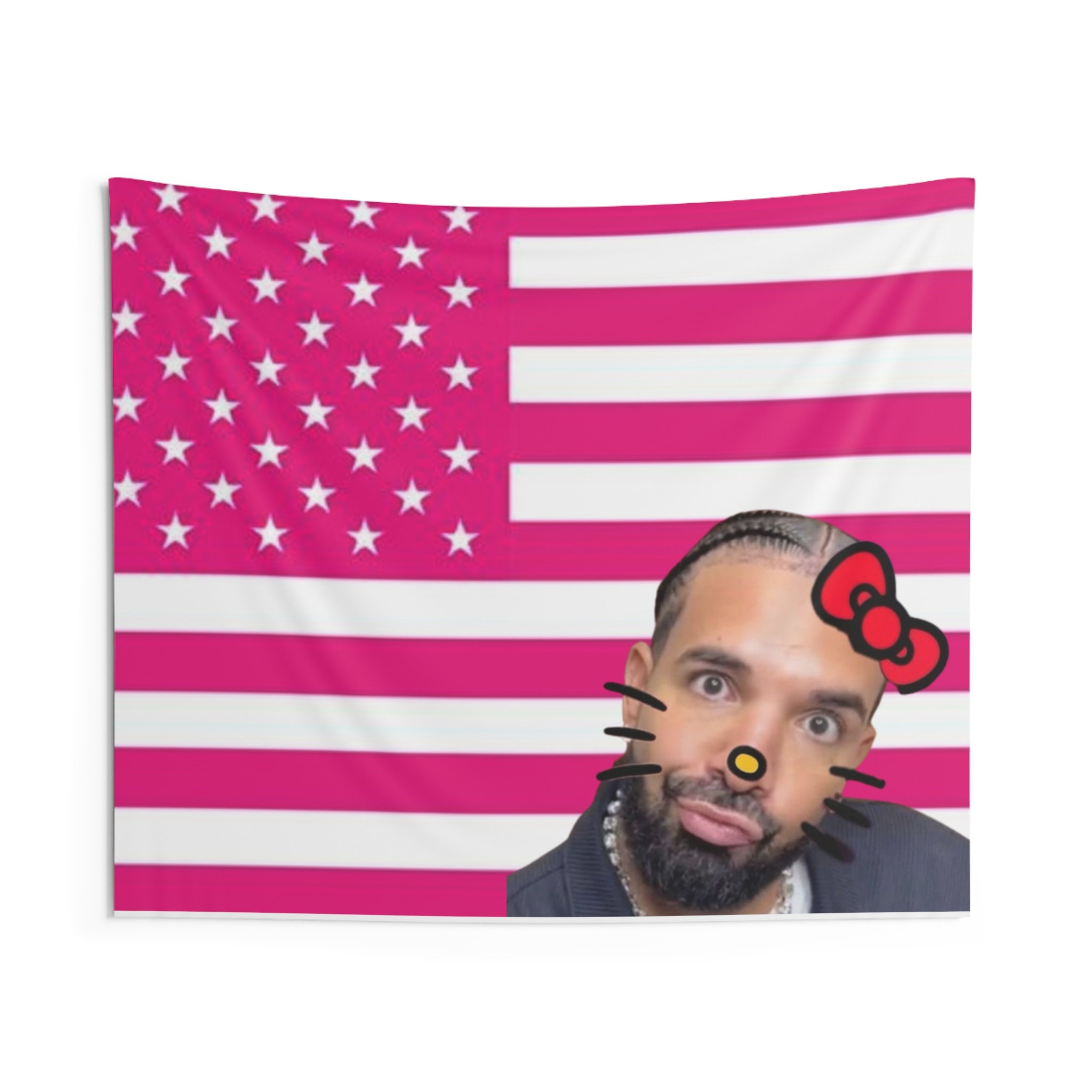 Hello Kitty DRAKE on Pink American Flag Tapestry - Etsy
