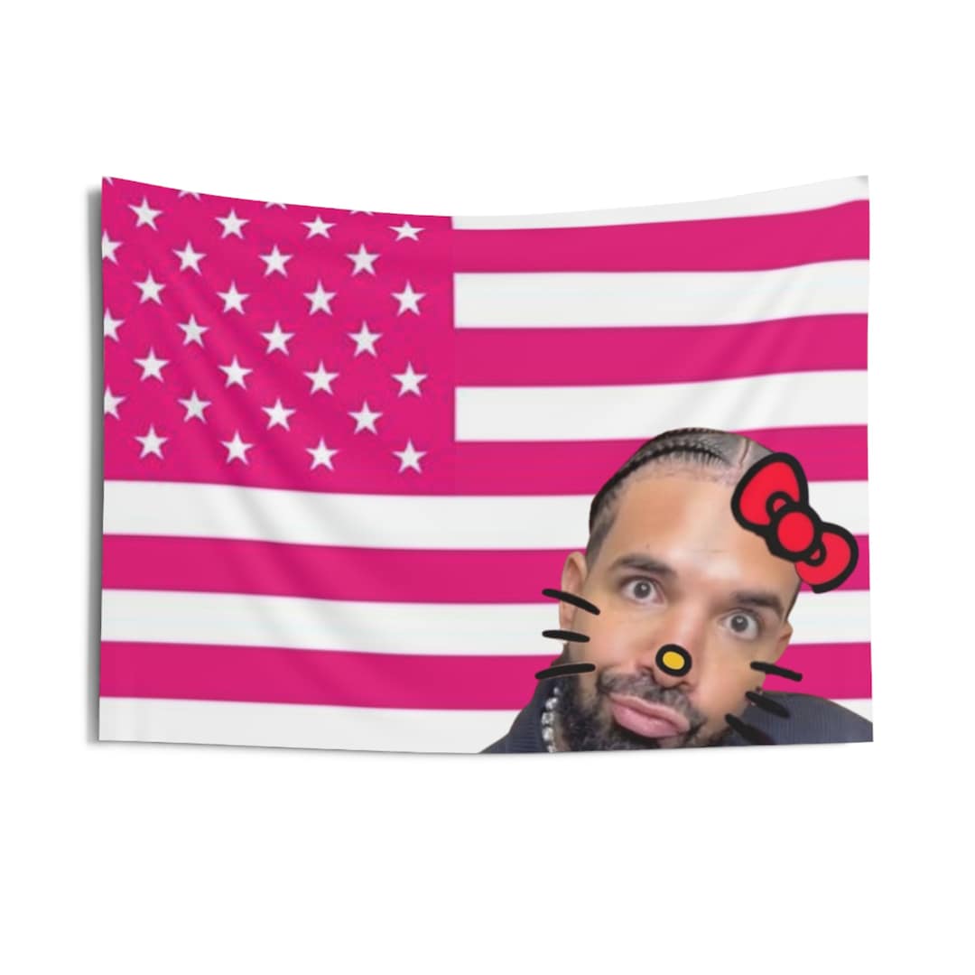 Hello Kitty DRAKE on Pink American Flag Tapestry - Etsy