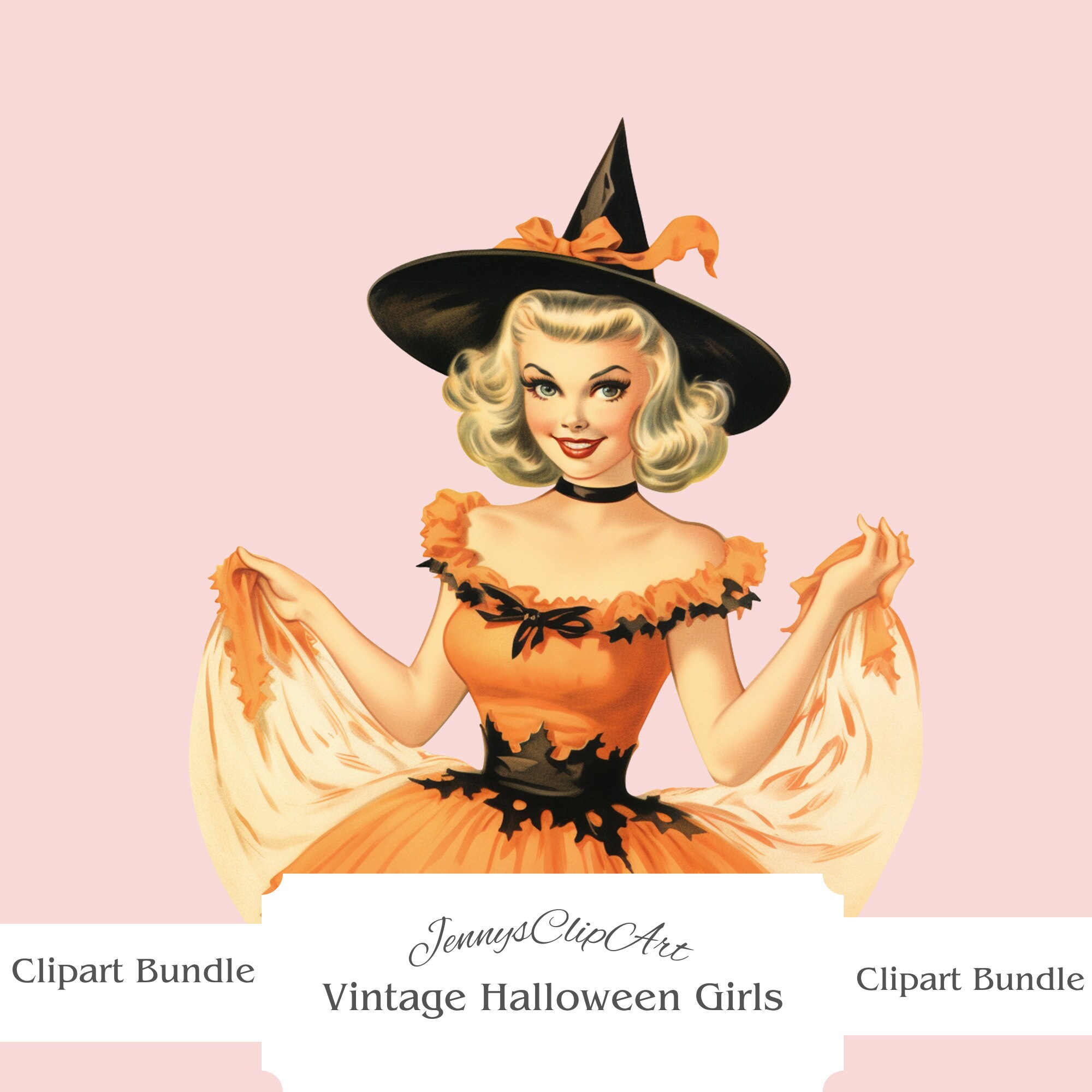 Cutie Clip Art Vintage Halloween Girls Halloween Png - Etsy