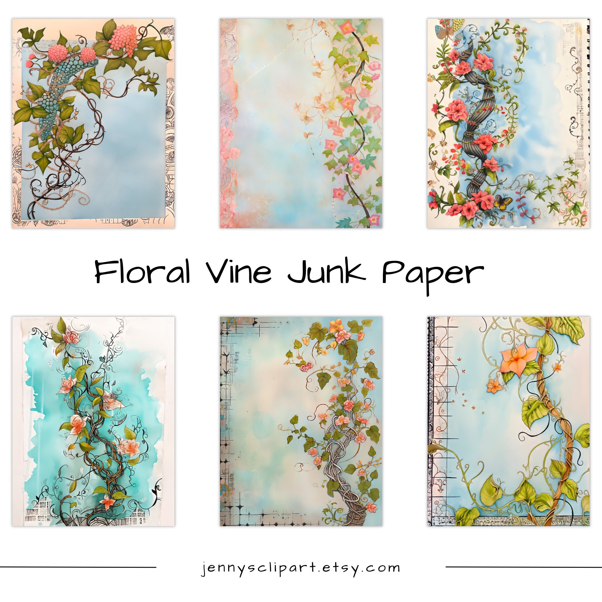 Floral Vine Journal Pages, Junk Journal Basic Papers, Printable Shabby ...