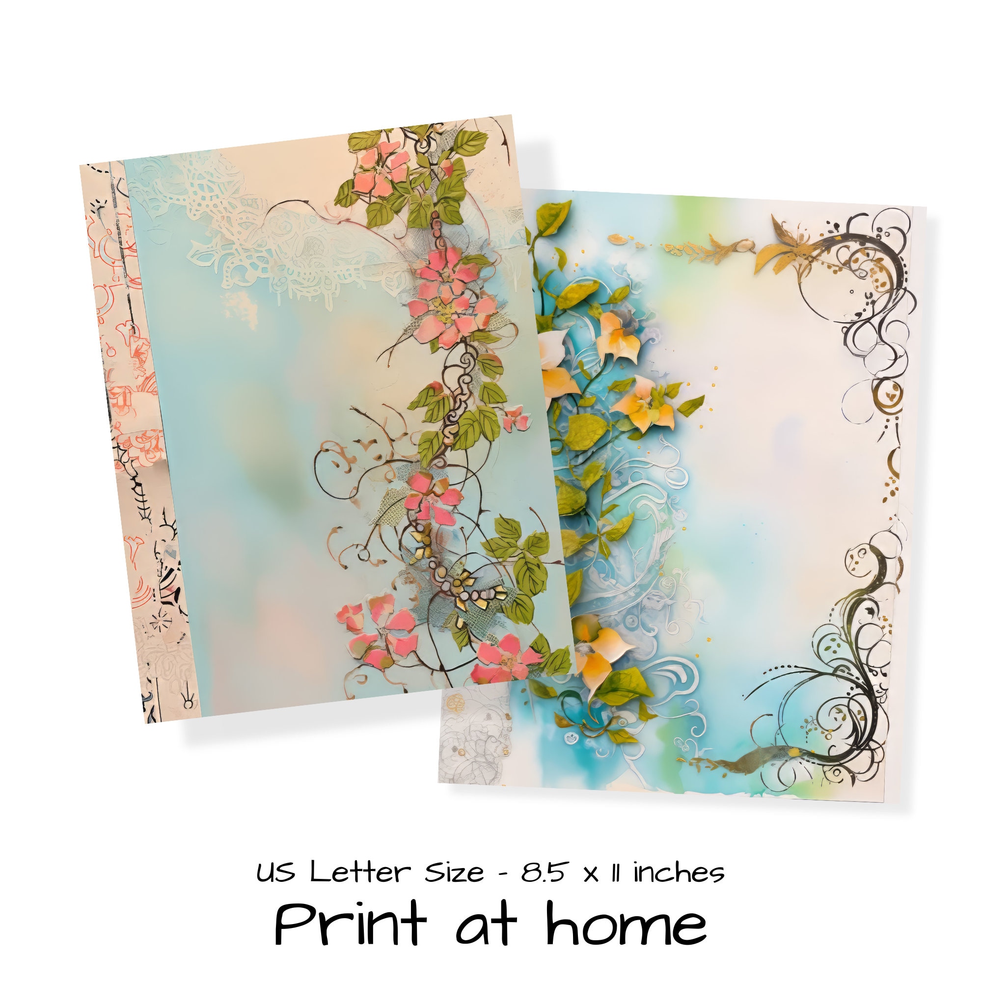 Floral Vine Journal Pages, Junk Journal Basic Papers, Printable Shabby ...