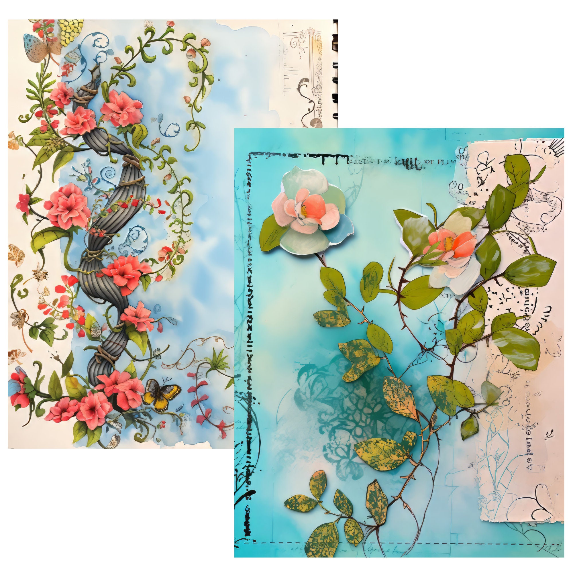 Floral Vine Journal Pages, Junk Journal Basic Papers, Printable Shabby ...