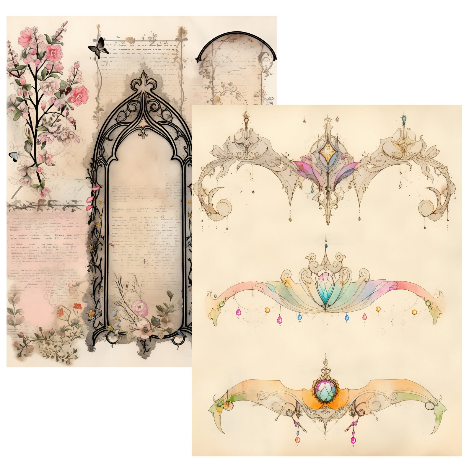 Enchanted Fairy Scribbles Vivid Fairyland, Fantasy Paper Collage Papers and Vintage Ephemera ...