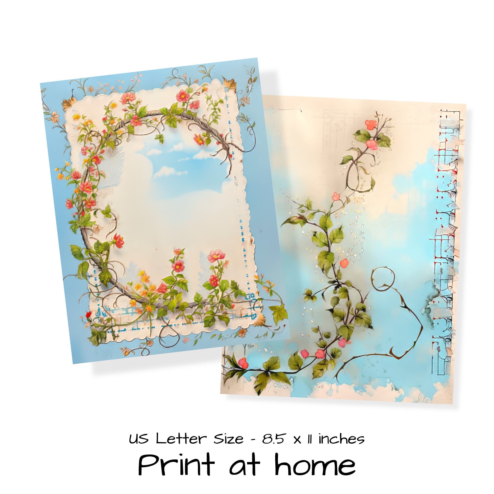 Floral Vine Journal Pages, Junk Journal Basic Papers, Printable Shabby ...