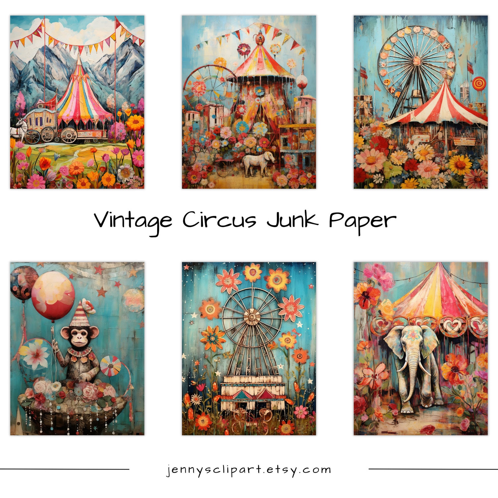 Jpeg Vintage Circus Paper, Scrap Pack, Journaling Pages, Circus Poster ...