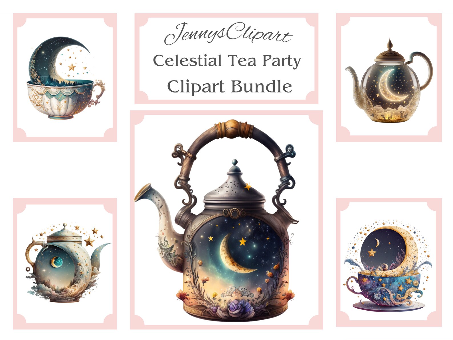 Divine Tea Time, Digital Download, Clipart Bundle, Tea Cups, Tea Pots ...