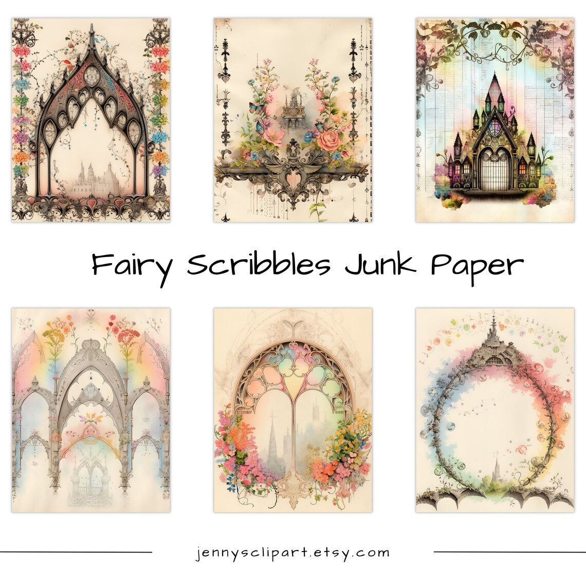 Enchanted Fairy Scribbles Vivid Fairyland, Fantasy Paper Collage Papers and Vintage Ephemera ...