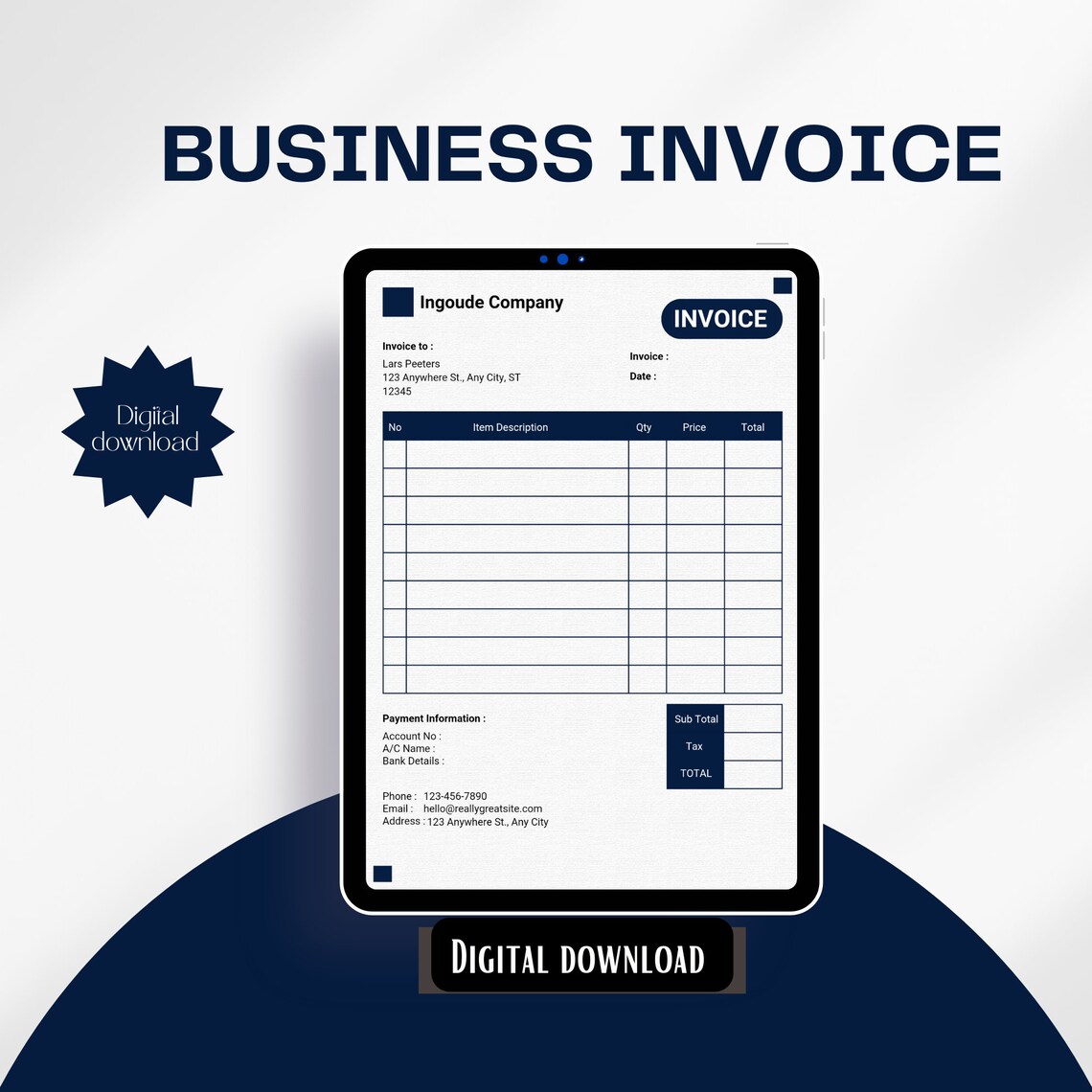 Business Invoice Template, Professional and Modern Invoice, Company ...