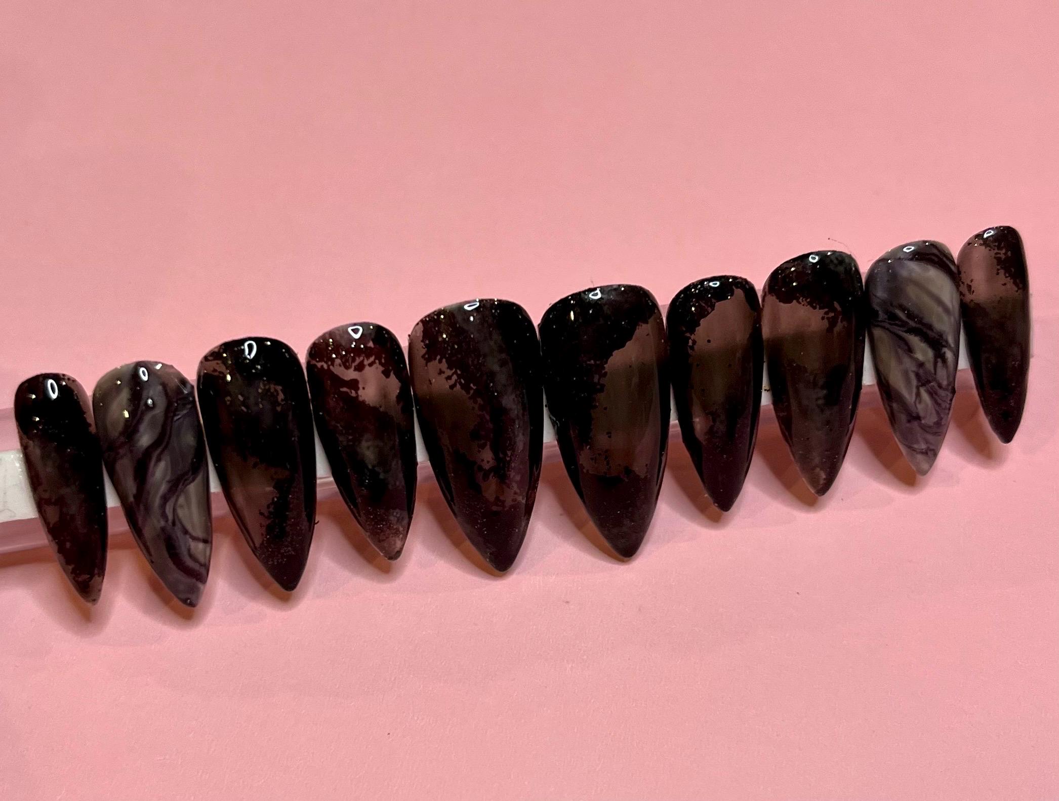 Black See Through Press on Nails With Marble and Sparkles - Etsy
