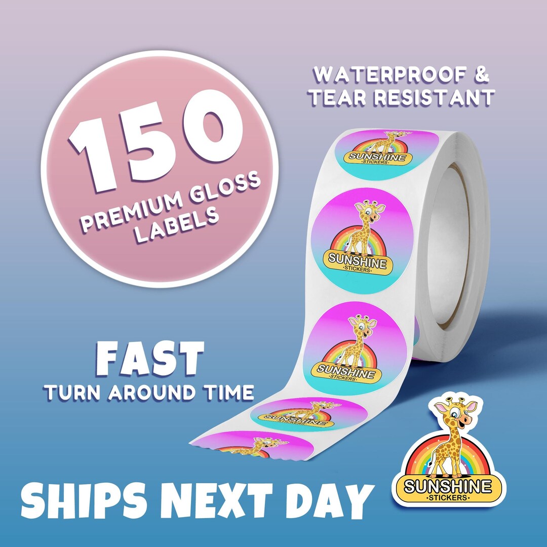 150 Labels on Roll Premium Gloss Weatherproof Labels - Your Design Logo ...