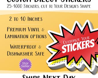 100 Custom Vinyl Waterproof Stickers Cut Any Shape. Custom Bulk ...