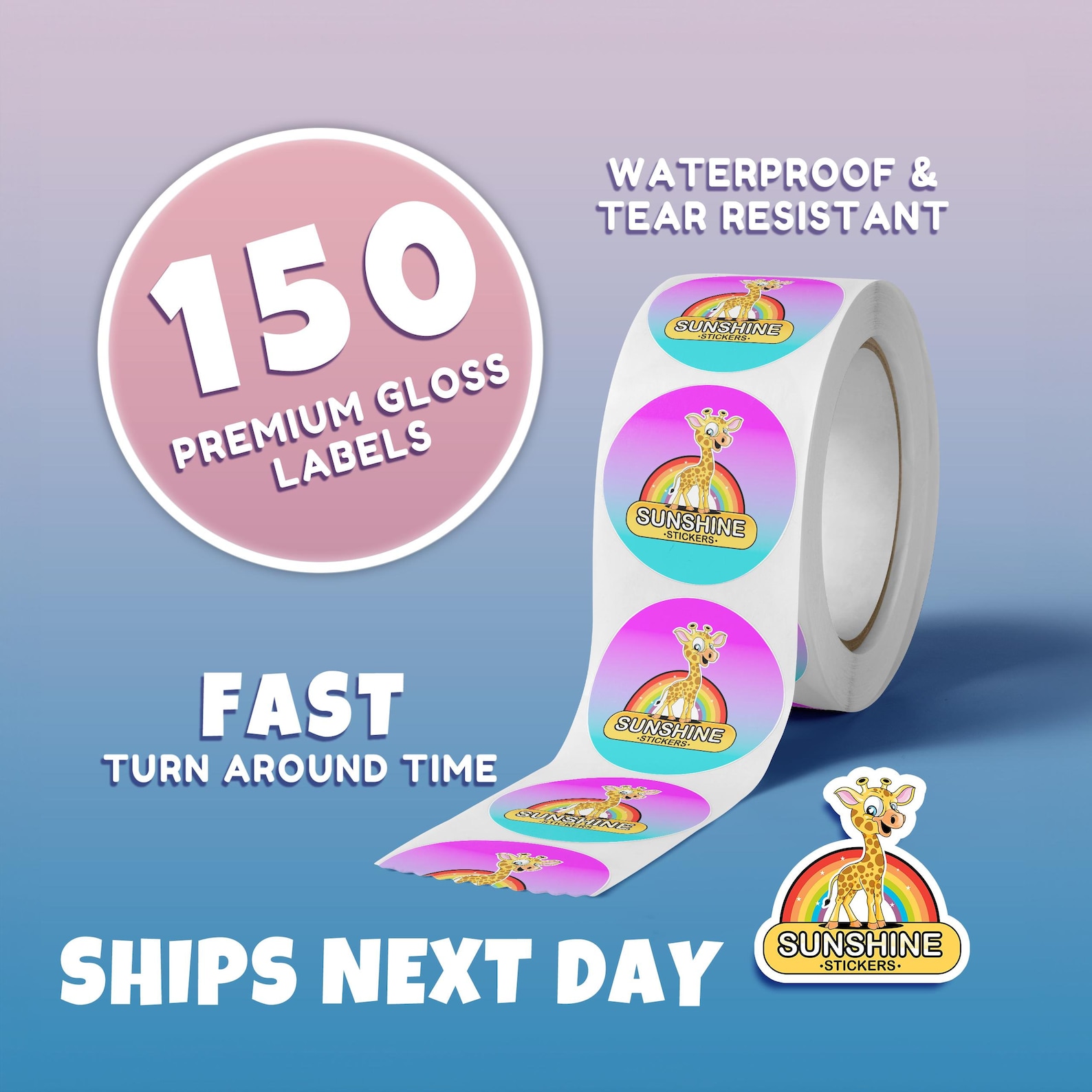 150 Labels on Roll Premium Gloss Weatherproof Labels Your Design Logo ...